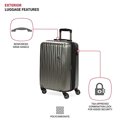 SwissGear 7272 Energie Hardside Luggage Carry-On Luggage With Spinner Wheels & TSA Lock, Olive, 19”, Gunmetal