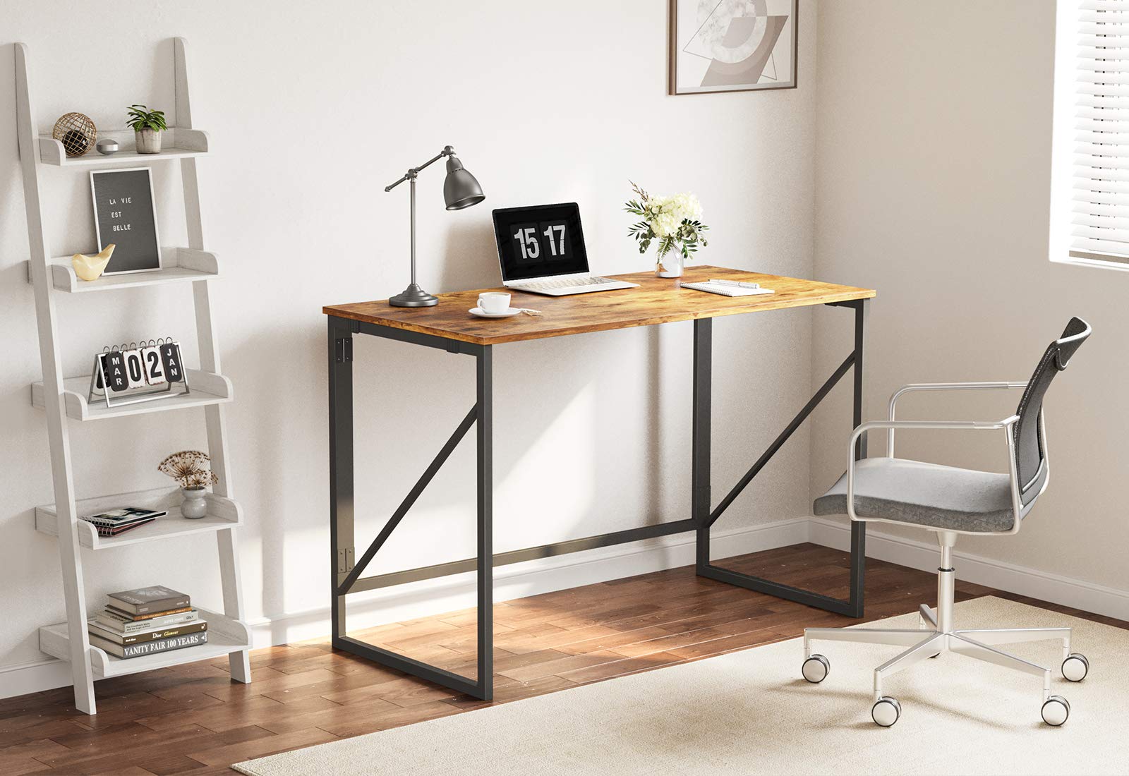 CubiCubi Computer Office Desk, Small Folding Writing Desk 40 Inch, Modern Simple Study Desk for Home Office Notebook Desk, Easy Assembly, Rustic Brown