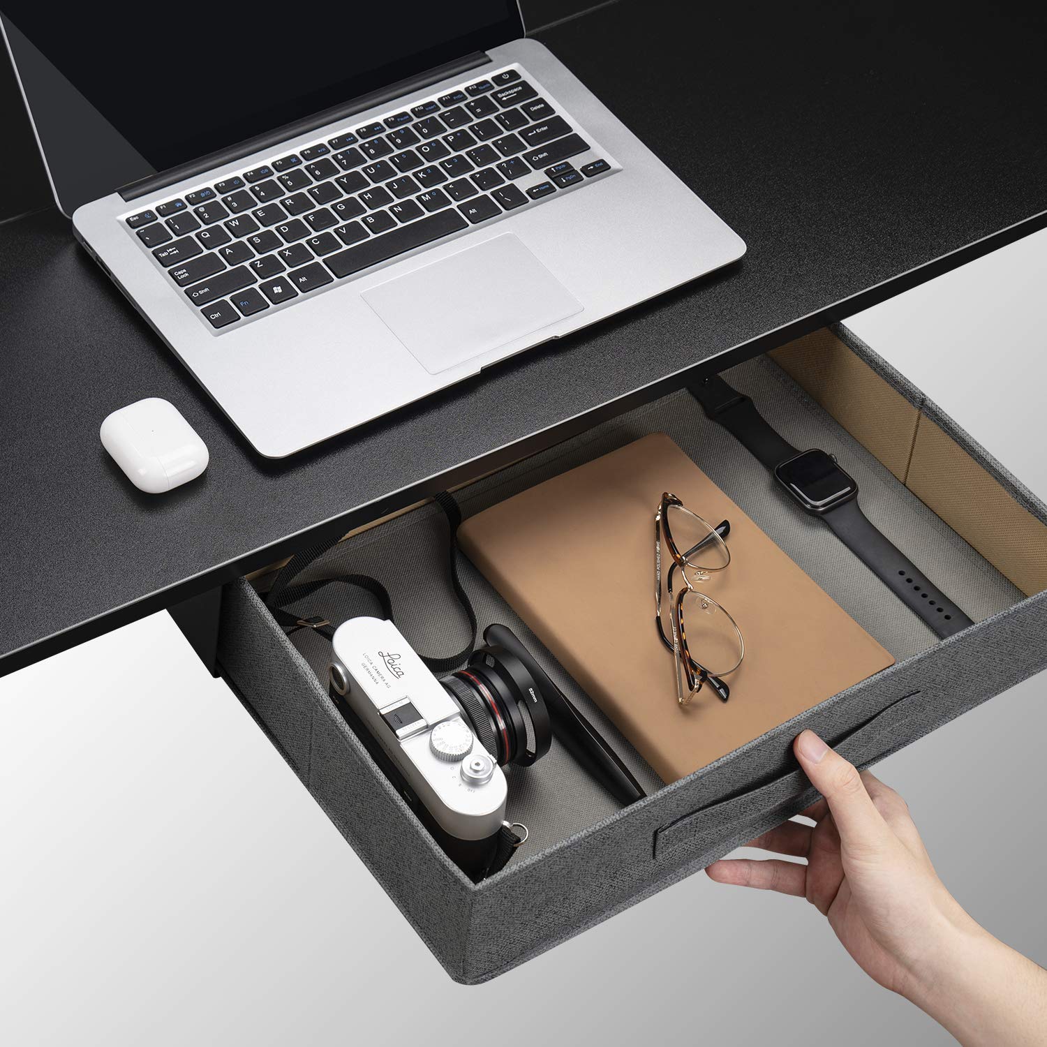CubiCubi Computer Desk with Drawer 55" Study Writing Table for Home Office, Modern Simple Style PC Desk with Splice Board, Black Metal Frame, Black and Espresso