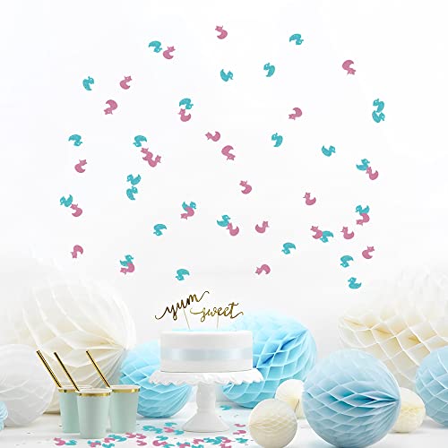 Labakita 100 Pcs Duck Confetti for Tables, Baby Shower Gender Reveal Table Confetti, Waddle It Be/Boy or Girl Party Duck Confetti - Blue & Pink Glitter