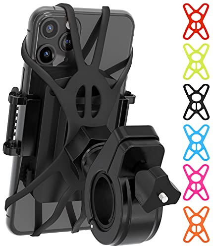 TruActive [𝗣𝗿𝗲𝗺𝗶𝘂𝗺] Bike Phone Mount Holder, Motorcycle Phone Mount, 6 Color Bands Included, Cell Phone Holder for Bike – Universal Any Phone or Handlebar, Bike Phone Holder, ATV, Tool Free