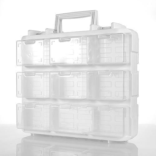 Joelver Maker Sewing Storage Oraganizer with 16 Detachable boxes, Double side Organizer case for LOL suprise dolls,Wheels Car, for Matchbox Cars, for Mini Toys,thread organizer,screw,notion storage