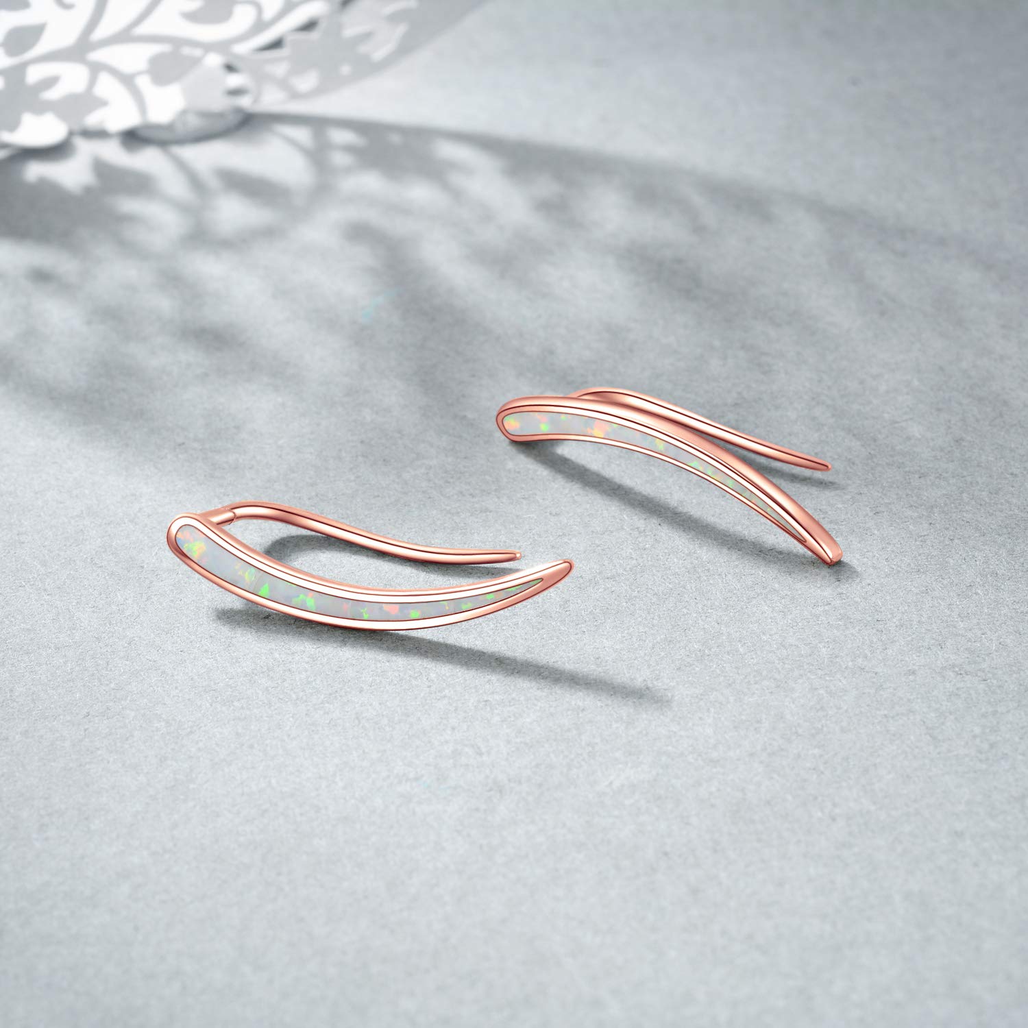 WINNICACA Ear Cuffs Hoop Climber Earrings for Women Sterling Silver Created Opal Crawler Climber Earrings Rose Gold Earrings for Women
