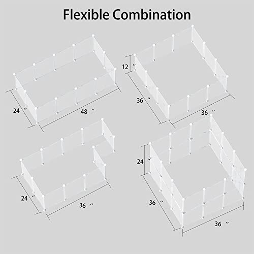 LURIVA Transparent Clear Small Animal Playpen, Guinea Pig Cages, Puppy Dog Pet Rabbit Bunny Indoor Outdoor Fence Pen Enclosure, White Plastic Playpen,12 X 12 Inch, Panels