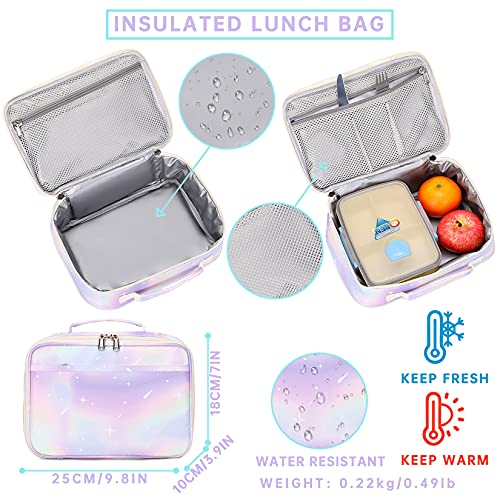 Lohol Galaxy School Backpack with Lunch Box, Lightweight BookBag Set for Girls Kids (Purple&Green)
