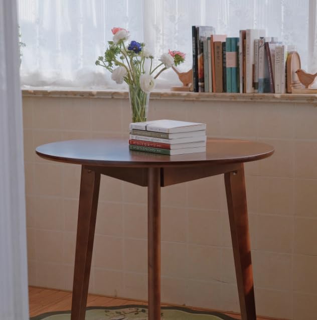 NICOKI 24" Round 3 Legs Casual Dining Table, Walnut Brown Rubberwood Coffee Table End Table Modern Leisure Table Small Dining Room Kitchen Furniture for Small Space