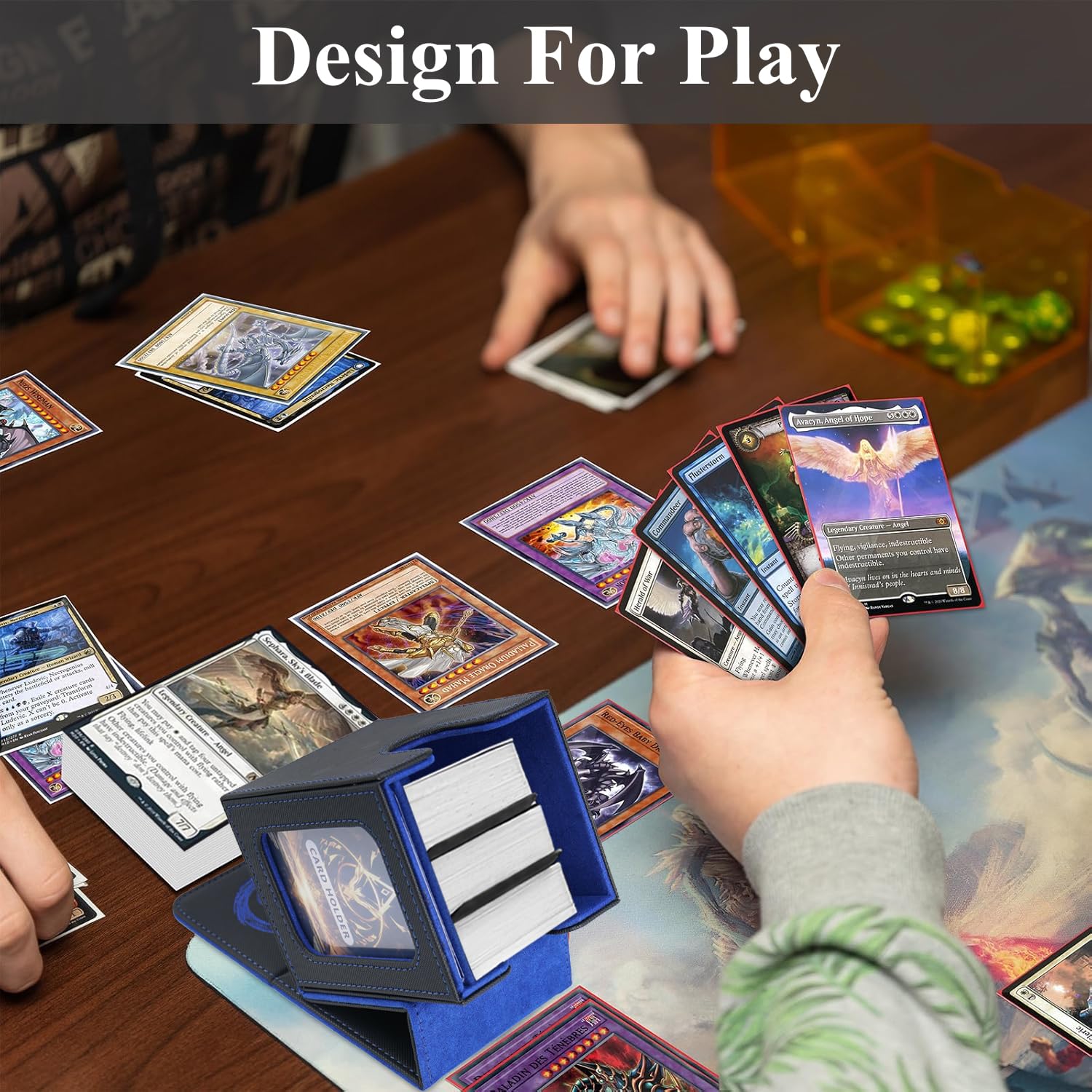 Haecsfl Deck Box for MTG,Card Deck Box Fits 100 Double Sleeved Cards, Magic Commander TCG Card Storage Box with 2 Divider(1-Gold)