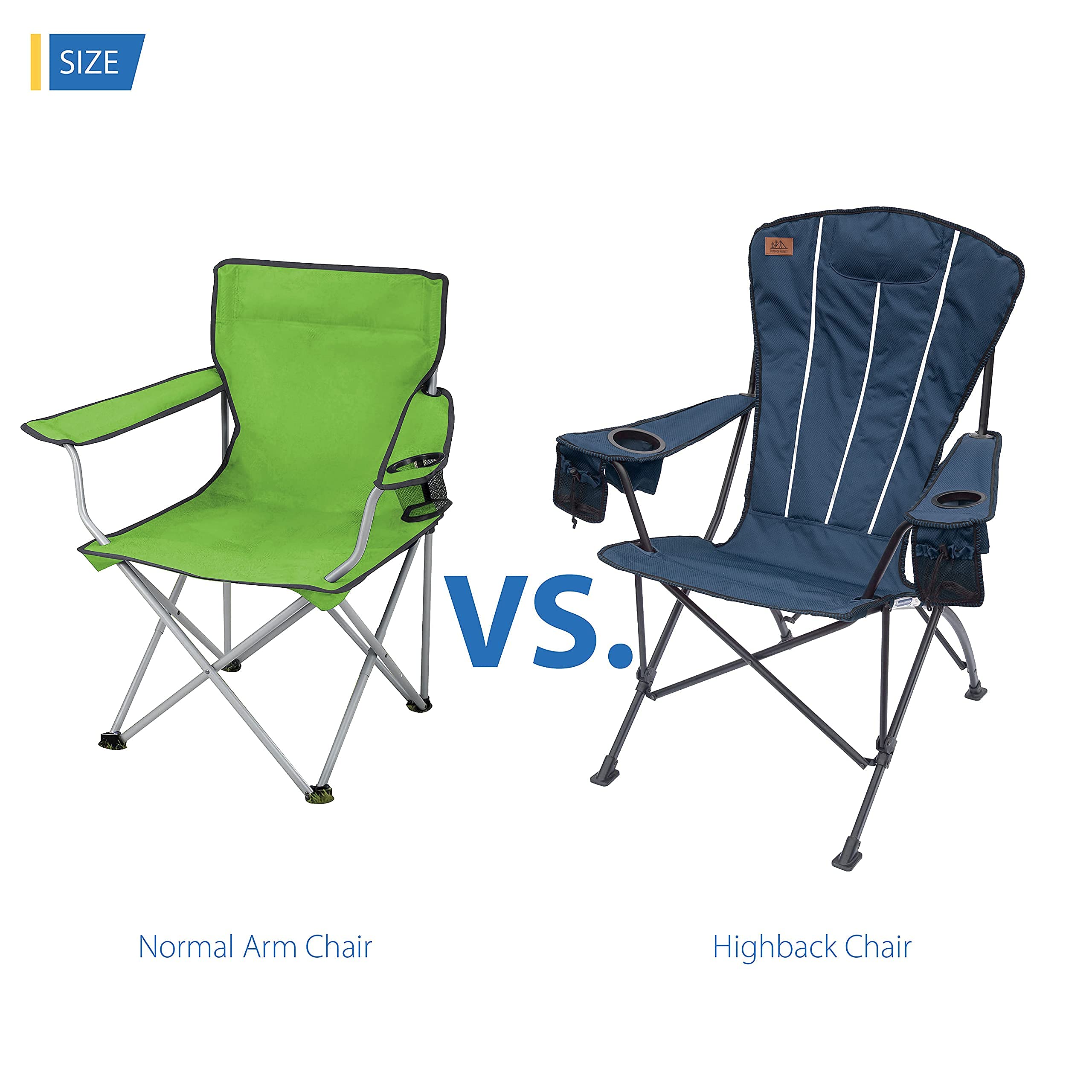 Outdoor-Forest HIGHBACK Adirondack Folding, Portable camping chair,Built in pillow. Two cup holder, Extra storage mesh pocket (Navy)