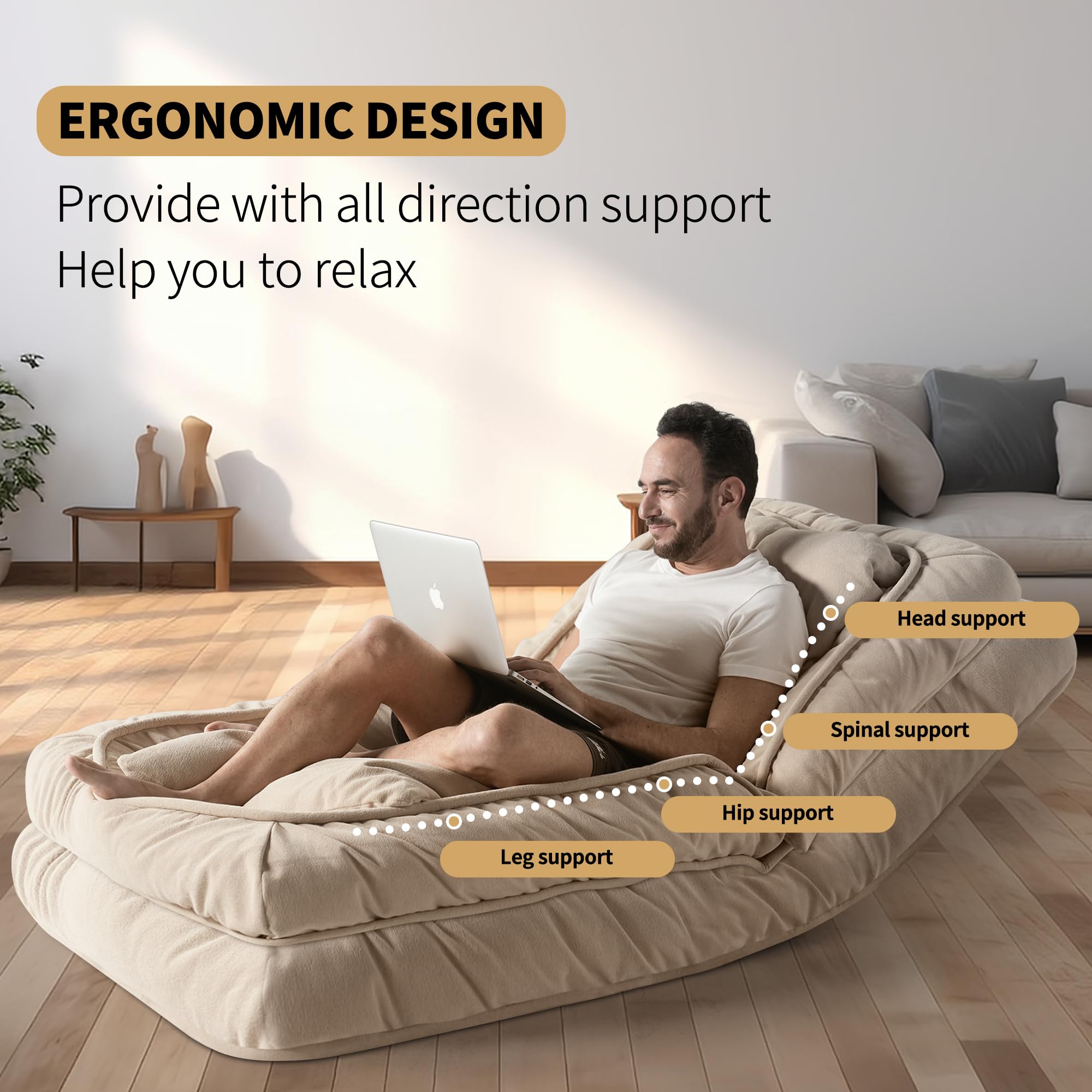 lanoke Foldable Tatami Sofa Bed, Pull-Out Lazy Sofa for Living Room, Bedroom, Backyard, or Balcony, Versatile Human and Dog Bed, Compact Folding Design for Indoor and Outdoor Use (Beige)
