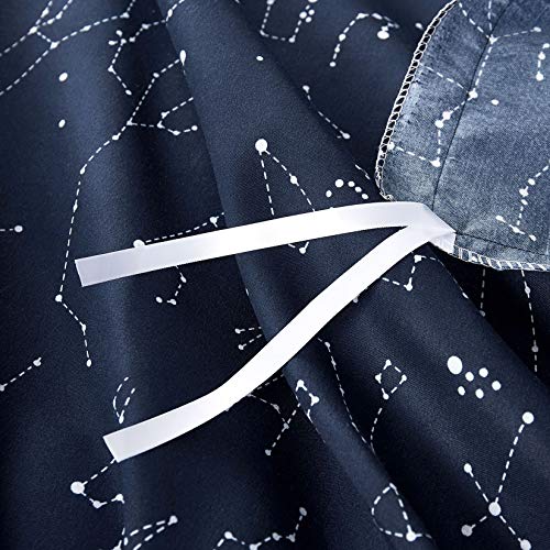 Wake In Cloud - Constellation Duvet Cover Set, Navy Blue with White Astronomy Galaxy Space Stars, Soft Microfiber Bedding (3pcs, Queen Size)