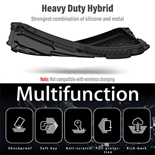 KumWum Armor Phone Case for iPhone 14 Pro Max Military Grade Cover 360 Full Protection Heavy Duty Hybrid Metal Bumper Built-in Silicone Shockproof with Screen Protector - Black + Red