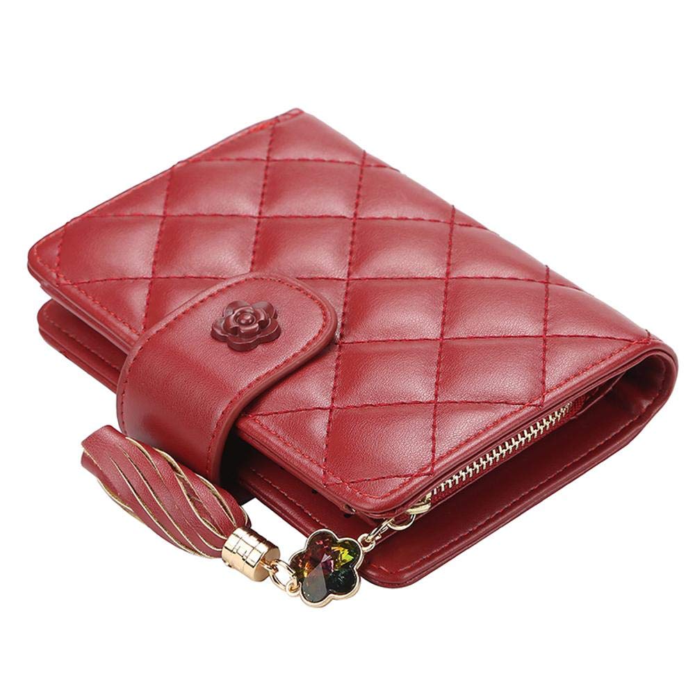 Women Bifold Leather Wallet Nlocking Ladies With Card Holder Window Coin Purse (Red)