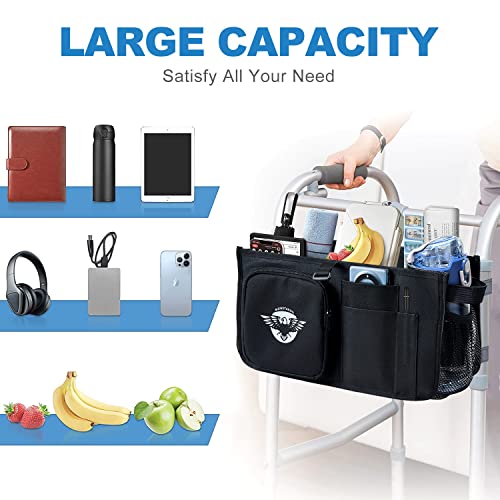 Walker Basket, Monotakou Walker Bag Water Cup Holder, Foldable Walker Storage Bag with Big Capacity & Never Tipping Over, Ideal Gift for Family and Friends - Black (for 2 Wheeled Rollator Walkers)