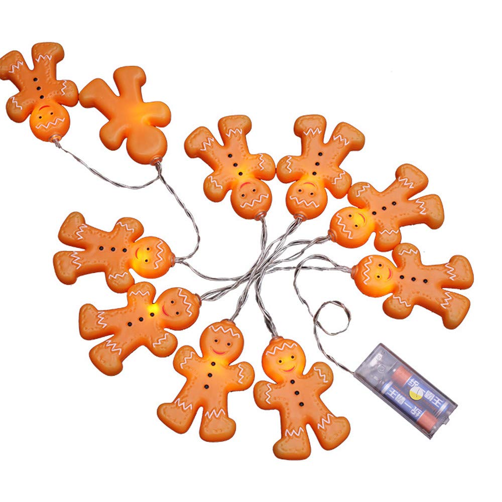String Lights,Gocheaper Christmas Gingerbread Men String Lights 3D Gold Plastic 64 Inch Indoor Light Party Home Garden Bedroom Outdoor Indoor Wall Decorations (A)