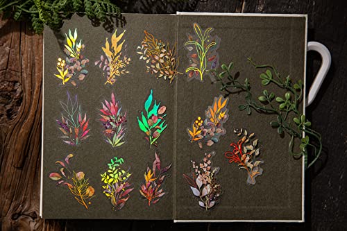 LakoArt 240 Pieces Gold Foil Botanical Stickers with Clear Background, Holographic Flower Eucalyptus Scrapbooking Sticker Floral Decals for Journaling Bullet Journal Planner Card Making DIY Crafts