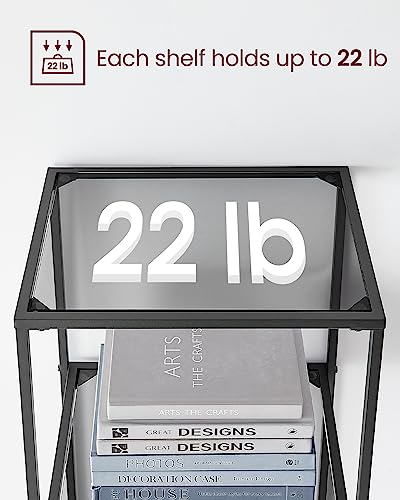 VASAGLE Bookcase, 6-Tier Bookshelf, Slim Shelving Unit for Bedroom, Bathroom, Home Office, Tempered Glass, Steel Frame, Black and Gray ULGT500G01