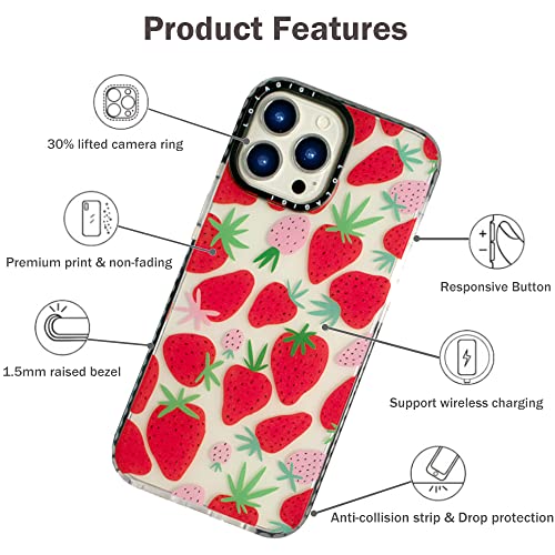 LOLAGIGI for iPhone 14 Pro Case for Women, Cute Strawberry Print Girly Design Kawaii Fruit Cartoon Pattern for Girls Teens Soft Clear TPU Case Cover for iPhone 14 Pro (6.1")