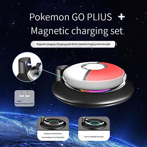 NUHFUFA Magnetic Charging Dock for Pokemon GO Plus+ 2023 Accessories, with Silicone Protective Cover Case Charging Station with RGB Colorful Lights