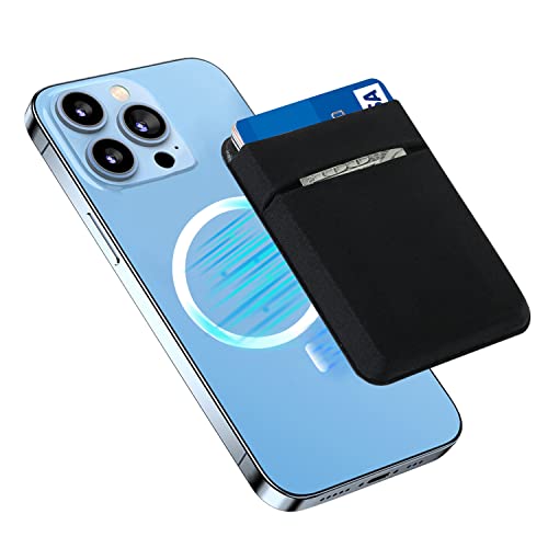 YesDoes Magnetic Phone Card Holder,Compatible with MagSafe,Stretchy Lycra Double Pocket Wallet,Credit ID Card Cash Pouch,Mag Safe Phone Sleeve Case,Design for iPhone 14,13,12,Plus,Pro,Pro Max Black