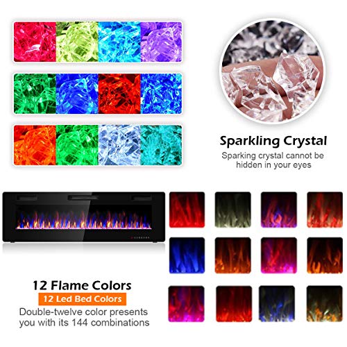 Tangkula 60 Inches Recessed Electric Fireplace, in-Wall & Wall Mounted Electric Heater with Adjustable Flame Color & Speed, Remote Control, Touch Screen, 750-1500W (60 Inches)