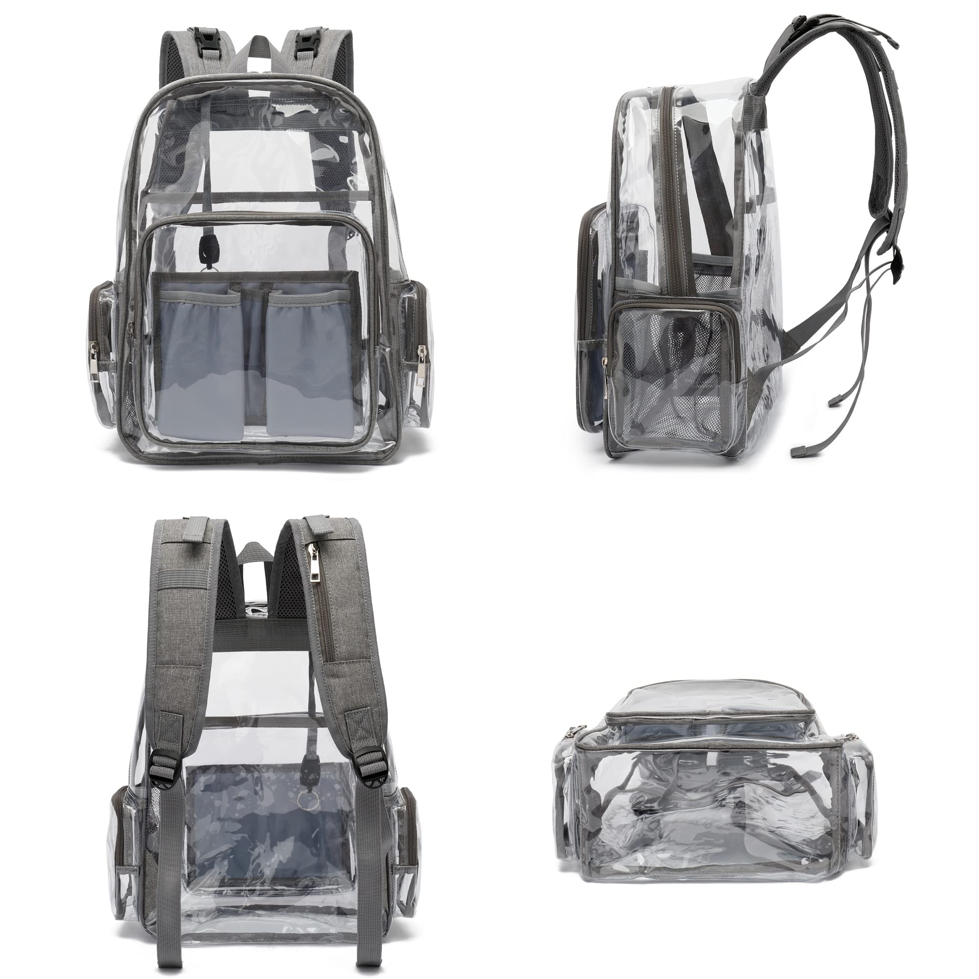 Yusudan Clear Diaper Bag Backpack for Baby Girls Boys, Mom Nappy Bags for Women (Grey)