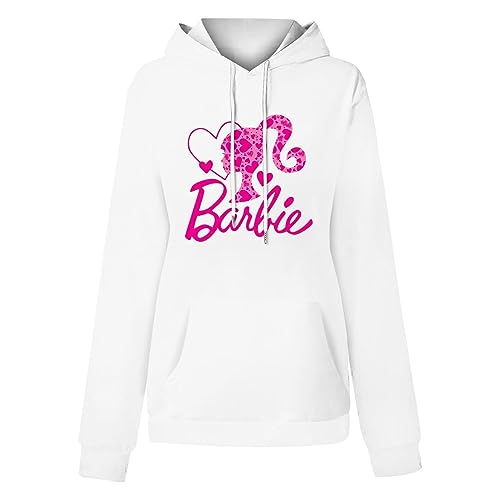 wkind olades Bar-bie Come On Let's Go Party Hoodies for Women Oversized Hooded Sweatshirts Fleece Casual Long Sleeve Pullover Loose Lightweight Fall Clothes 2023 White