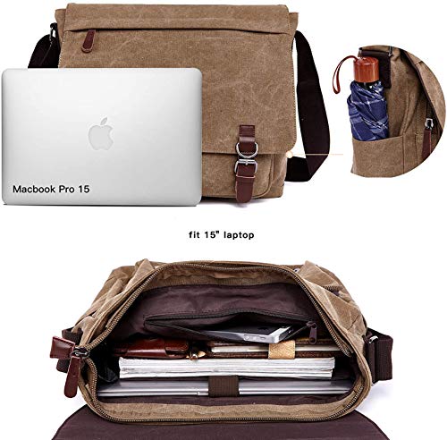 Sechunk Canvas Leather Messenger Bag Shoulder bag Cross body bag Crossbody 13 Inch Laptop Bag