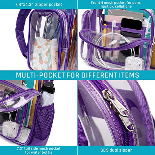 iSPECLE Clear Backpack, Large Clear Backpack with Laptop Compartment, Clear Bookbags with Reinforced Padded Straps, Transparent Bag for College, Work, Security, Dark Purple