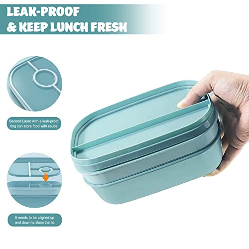 Landmore 4 Pack Bento Lunch Box, 3 Compartment Meal Prep Containers Lunch Box for Adult, Wheat Straw - Durable BPA Free Eco-Friendly Reusable Food Storage Containers, Suitable for Work, Travel