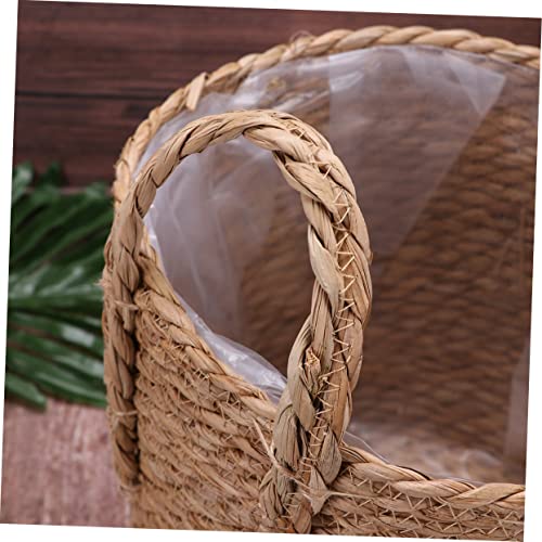 LABRIMP Rectangle Vase Storage Basket Straw Potted Plant Basket Linen Flowerpot To Weave Potted Plant Woven Toy Basket