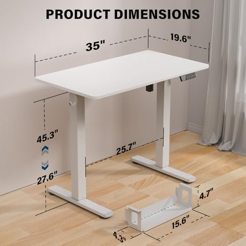 Kingant Standing Desk Height Adjustable Small Electric Stand Up Desks [35 x 20 Inch] - Ergonomic Sit Stand Desk Rising Desks for Home Office Computer Desk Stand Desk Workstation with Cable Management