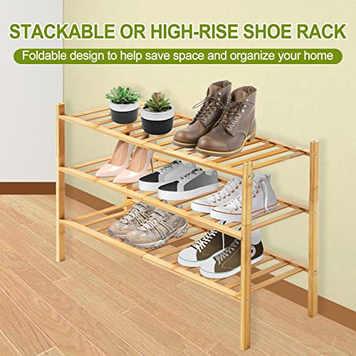 WANGMUXIA 3-Tier Bamboo Shoe Rack,Free Standing Shoe Racks Stackable Shoe Rack,Entryway,Hallway, Bathroom and Living Room,Multifunctional Bamboo Rack in Different Combinations (3-Tier)