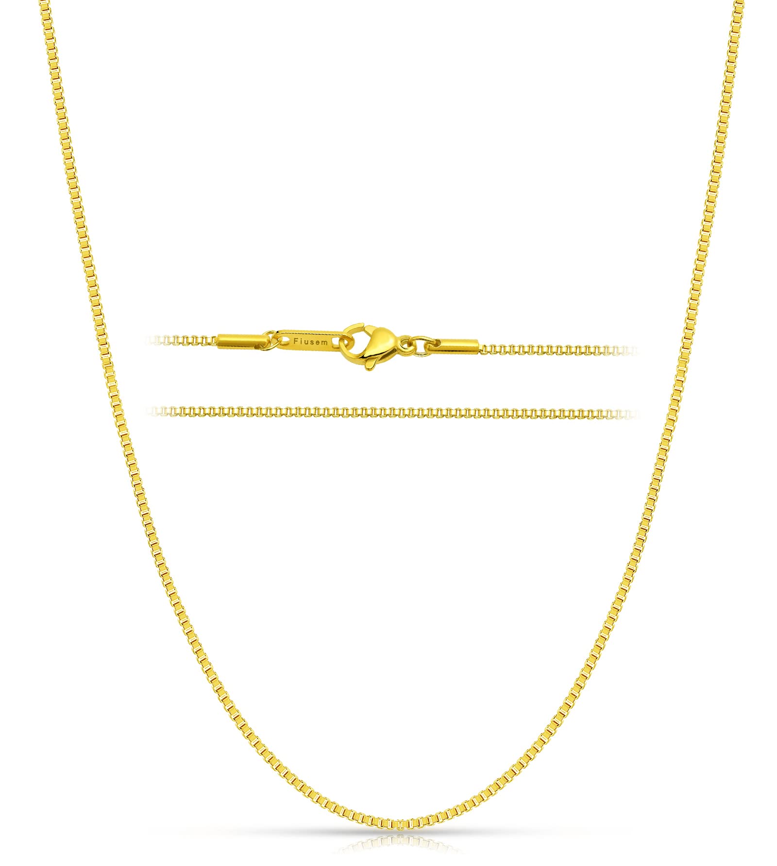Fiusem Gold Chain for Women, 1.2mm Necklace Chain 18K Gold Plated Box Chain Necklace for Women, Thin Stainless Steel Chain Womens Chain 18 Inch