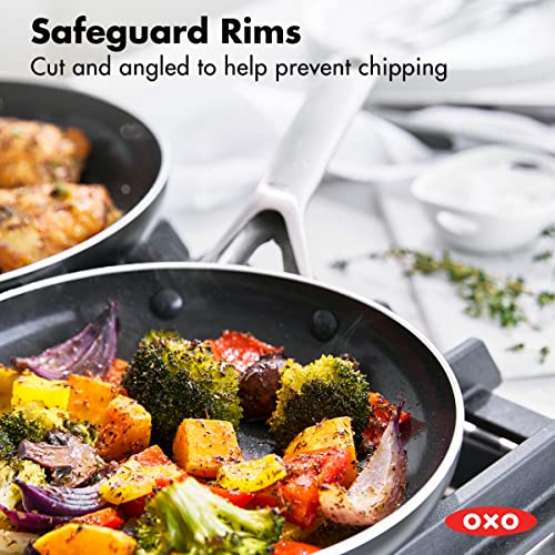 OXO Agility Series 9.5" and 11β Frying Pan Skillet Set, Ceramic Nonstick Cookware PFAS-Free Induction Suitable Quick Even Heating, Stainless Steel Handle, Chip-Free Rims Dishwasher and Oven Safe Black