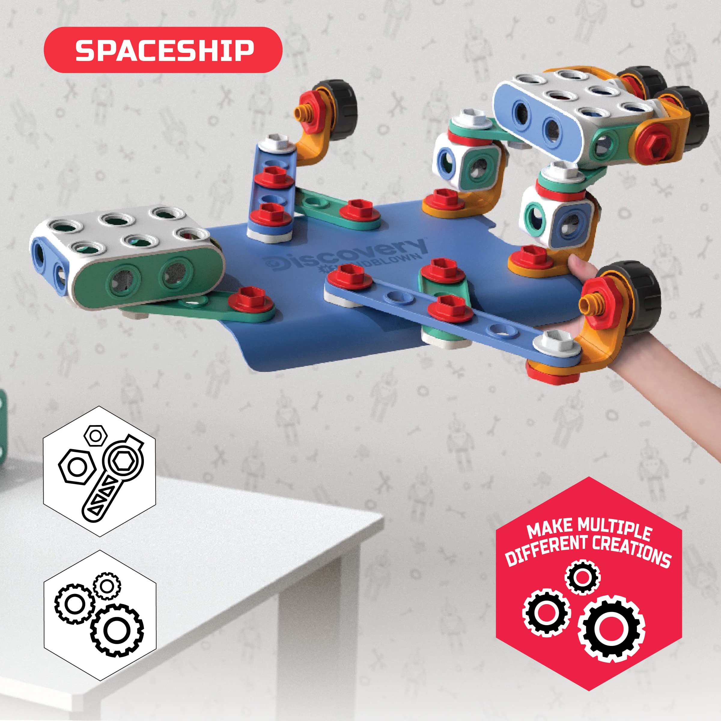 Discovery #MINDBLOWN Early Engineers 87-Piece Building Set, Easy & Fun Kids Design Kit, Build Unique Robot Creations with 1 Tool, Educational STEM Learning Toy, Construction Playset for Ages 3 & up