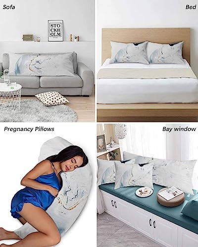 Navy Blue Marble Pillow Covers Standard Size Set of 2 Bed Pillow, Modern Yellow Lines Abstract Art Aesthetics Plush Soft Comfort for Hair/ Skin Cooling Pillowcases with Envelop Closure 20''x26''