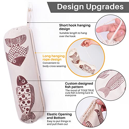 TOGETRUE Plastic Bag Holder, Natural Cotton Grocery Shopping Bag Holder, Cute Fish Pantry Decor (Coffe Brown)