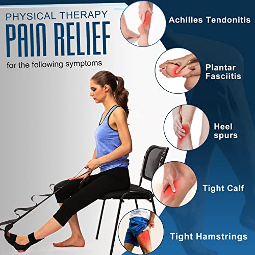 WANYIDA Foot and Calf Stretcher for Plantar Fasciitis, Achilles Tendonitis, Heel Spurs, Drop Foot. Yoga Stretching Strap for Leg, Thigh and Hamstring (Black)