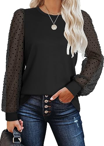 WIHOLL Black Fall Clothes for Women 2023 Loose Fits Long Sleeve Tunic Tops Dressy Casual S