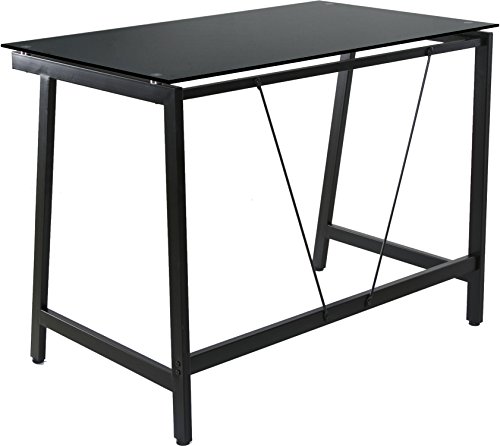 OneSpace Contemporary Glass-Top Desk for Small Spaces, Small Writing Desk, Black