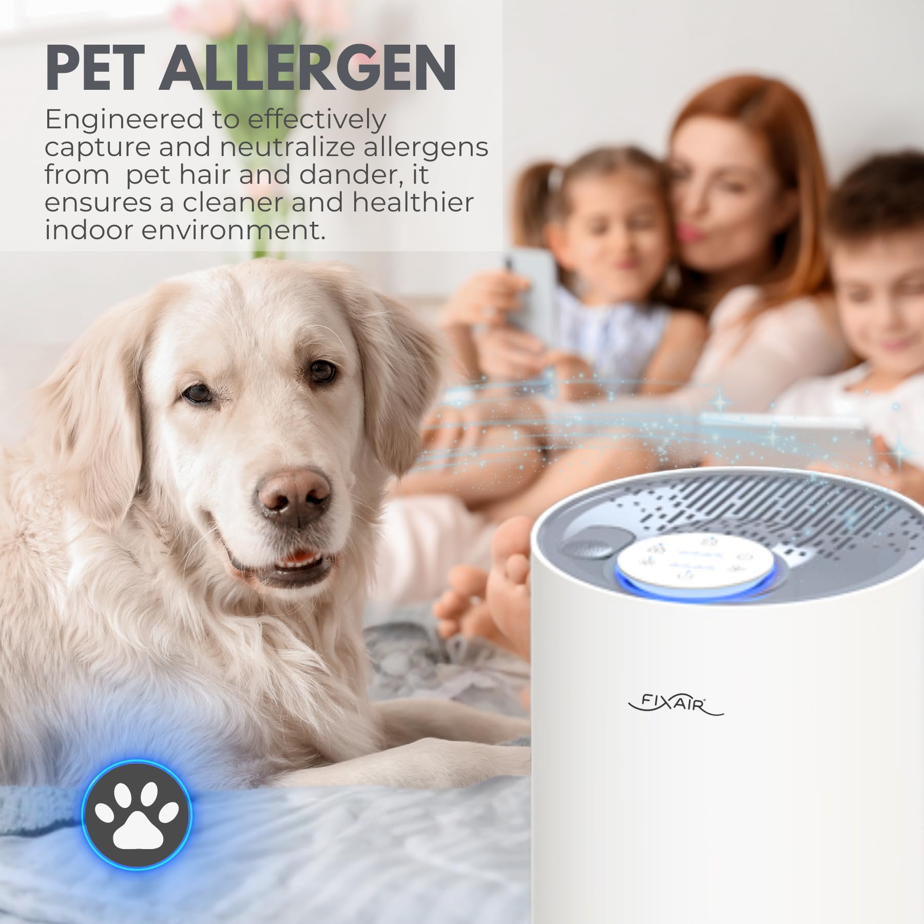 FIXAIR portable air purifier for home H13 true HEPA, air cleaner for smoke, for large room, office, bedroom, pets, odors, pollen, dander, dorm room, with essential oil diffuser and sleep mode.