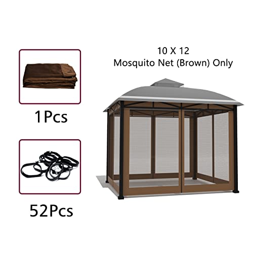 Tumjay Gazebo Universal Replacement Mosquito Netting 10’x12’ Garden Gazebo Netting Outdoor Canopy Mesh Patio Screen Sidewalls with Zipper(Mosquito Net Only,Brown)