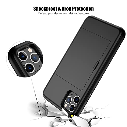 Nvollnoe for iPhone 11 Pro Max Case with Card Holder Heavy Duty Protective Dual Layer Shockproof Hidden Card Slot Slim Wallet Case for iPhone 11 Pro Max for Men&Women(Black)