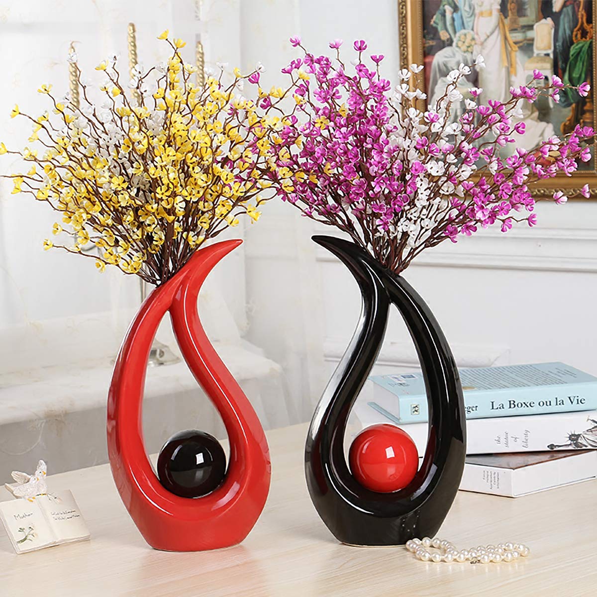 Cozylkx 11 x 6 Inch Modern Abstract Sculpture Statue, Office Home Decor Ornament Ceramic Figures, Red