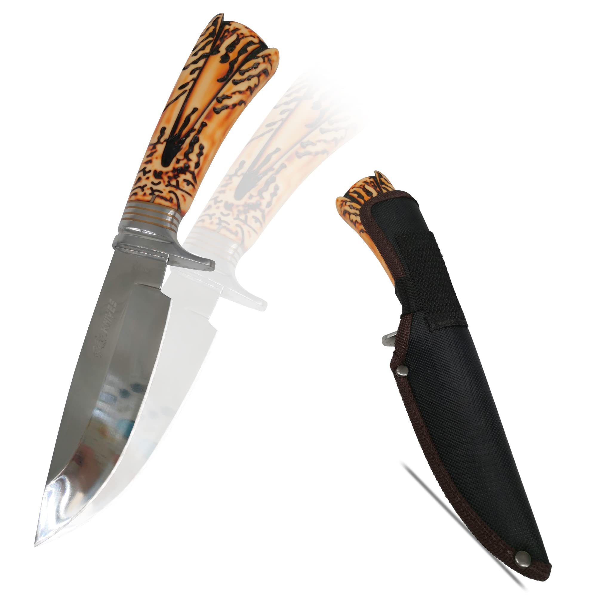 Fixed Blade Knife with Sheath, Handle with special pattern, Standar Blade Hunting Knife for Camping Hiking Survival