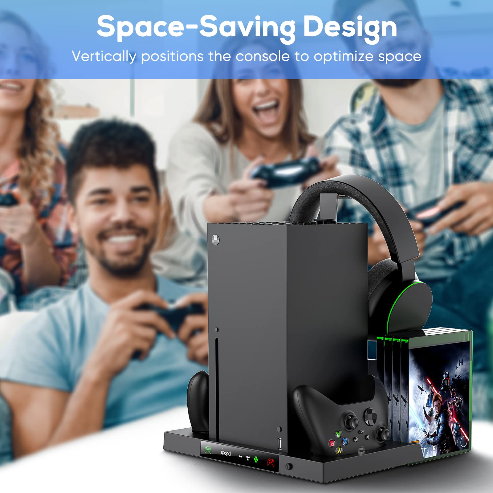 FASTSNAIL Charging Station for Xbox Series X with Cooling Fan,Charge Dock for Xbox Series X Controller with 8 Game Slots and Headset Stand