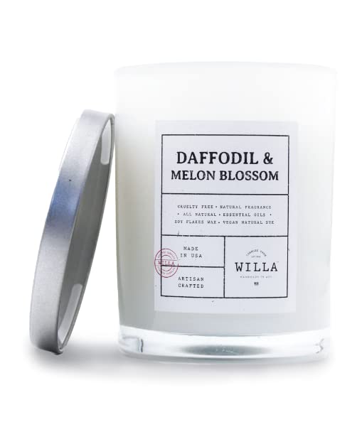 Willa Daffodil & Melon Blossom Highly Scented Candle - All Natural Soy Wax Luxury Candles Made in The USA with Essential Oils - Best for a Home / Aromatherapy / Gift / Spa / Bathroom 9oz Jar Candle