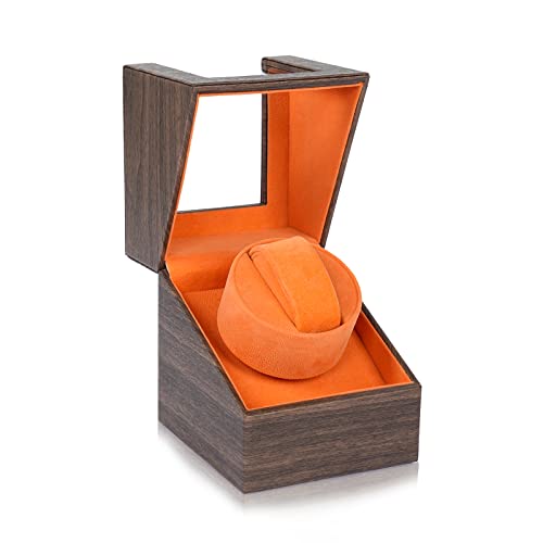 YOOHONG Single Watch Winder for Automatic Watches,with Japanese Quiet Motor,Wood Texture Leather Shell, Flexible Plush Pillow,AC Adapter or Battery Powered Watches WiDnder
