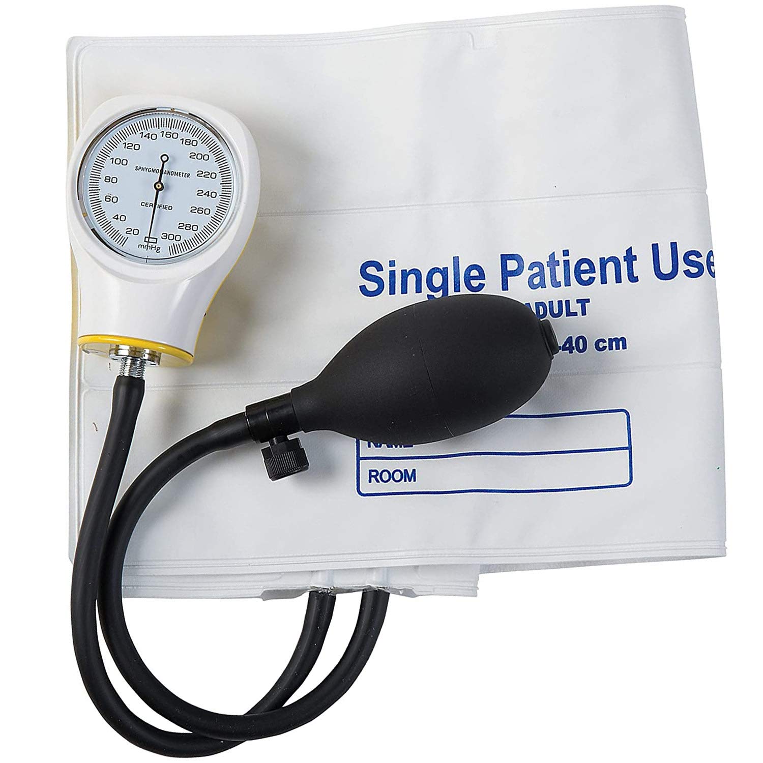 MABIS Disposable Arm Blood Pressure Cuff, Manual Sphygmomanometer, Single Use, Large Adult Size, Box of 5, White