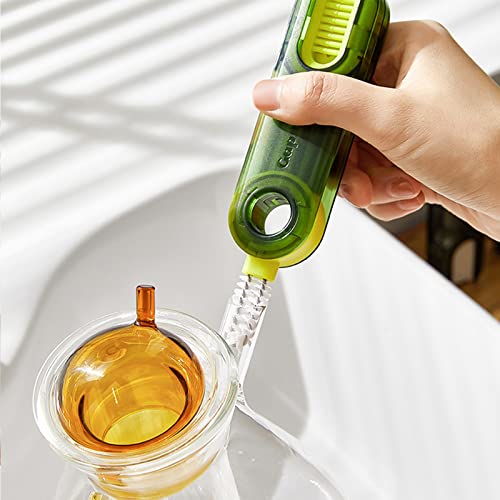 Water Bottle Cleaner Brush Set, Meritpick 3 in 1 Multipurpose Bottle Gap Cleaner Brush & Long Handle Silicone Bottle Brush & Straw Cleaner Brush for All Water Bottle, Baby Bottles (Green)
